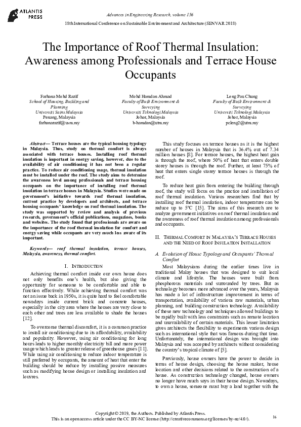 (PDF) The Importance of Roof Thermal Insulation: Awareness among ...