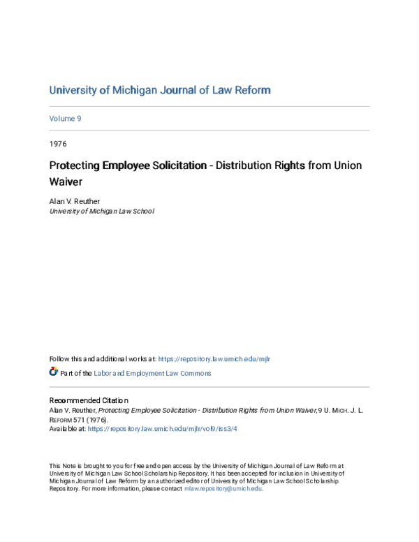 (PDF) Protecting Employee Solicitation - Distribution Rights from Union ...