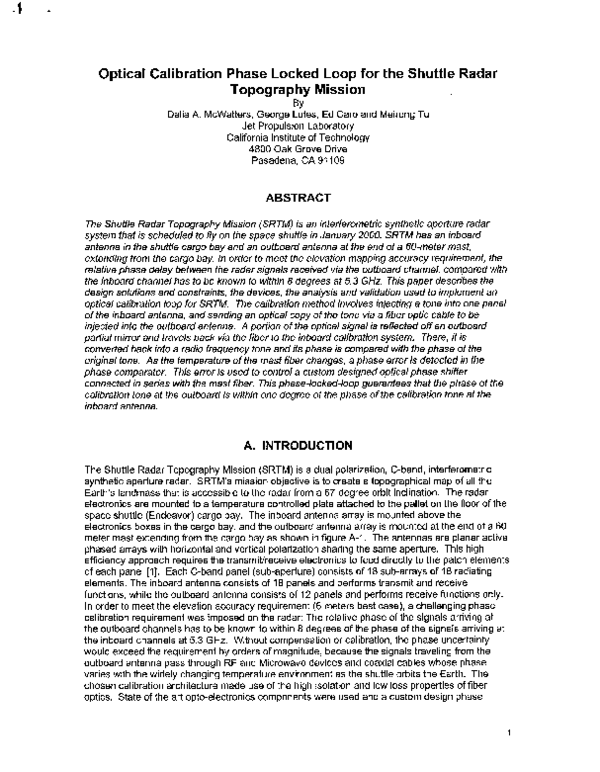 (PDF) Optical calibration phase locked loop for the Shuttle Radar ...