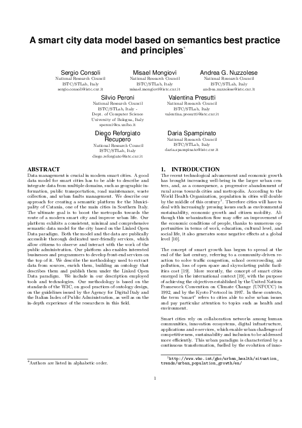 (PDF) A Smart City Data Model based on Semantics Best Practice and Principles | Sergio Consoli ...