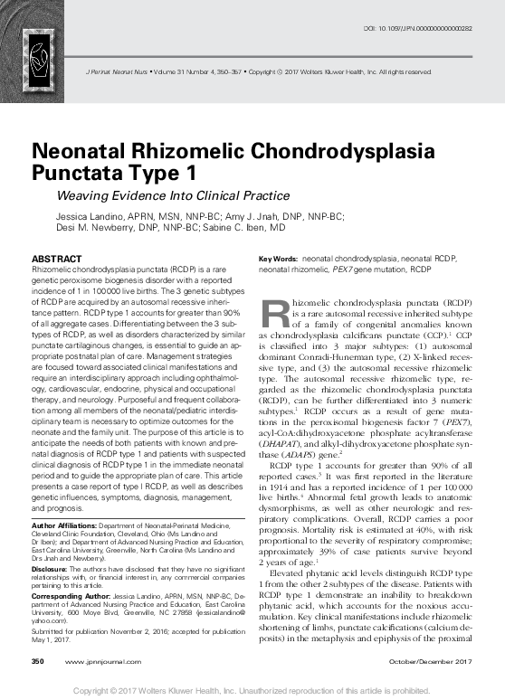 (PDF) Neonatal Rhizomelic Chondrodysplasia Punctata Type 1