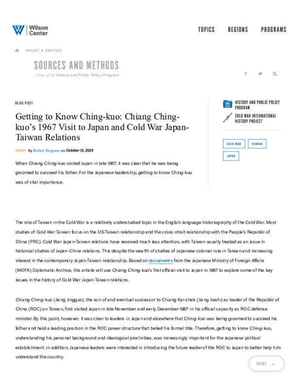 (PDF) Getting to Know Ching kuo: Chiang Ching-kuo’s 1967 Visit to Japan ...