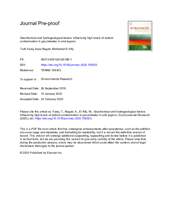 (PDF) Geochemical and hydrogeological factors influencing high levels ...