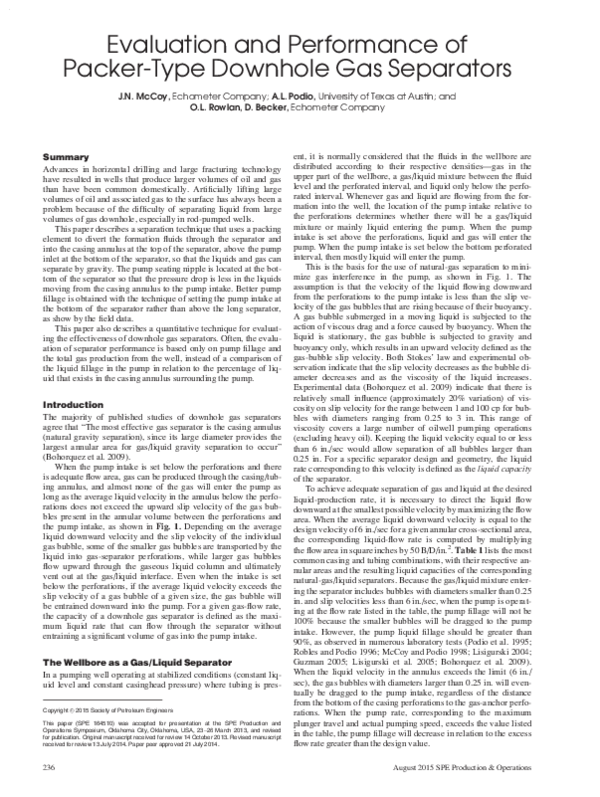(PDF) Evaluation and Performance of Packer-Type Downhole Gas Separators