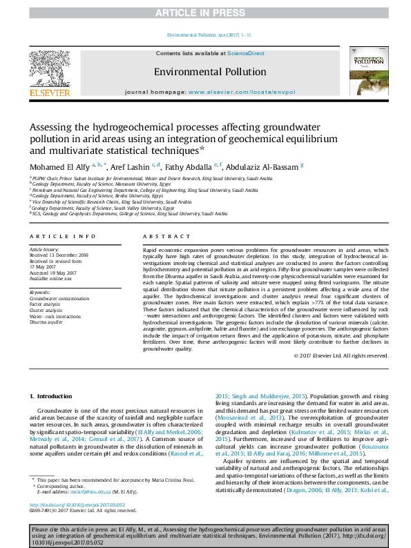 Pdf Assessing The Hydrogeochemical Processes Affecting Groundwater Pollution In Arid Areas