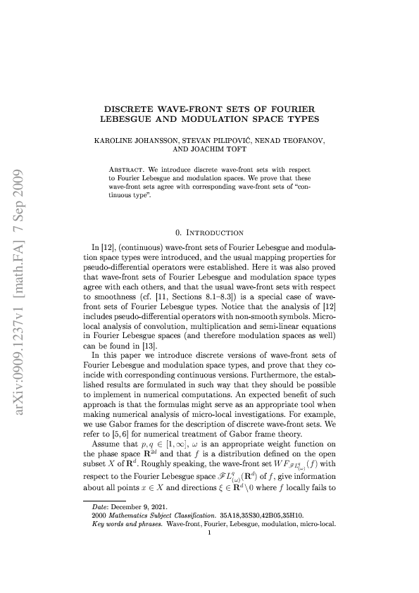 (PDF) Discrete Wave-front sets of Fourier Lebesgue and modulation space types