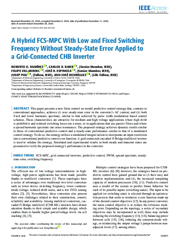 Pdf A Hybrid Fcs Mpc With Low And Fixed Switching Frequency Without Steady State Error Applied
