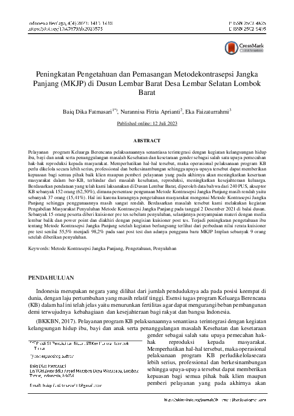 (PDF) Peningkatan Pengetahuan dan Pemasangan Metodekontrasepsi Jangka Panjang(MKJP) di Dusun ...