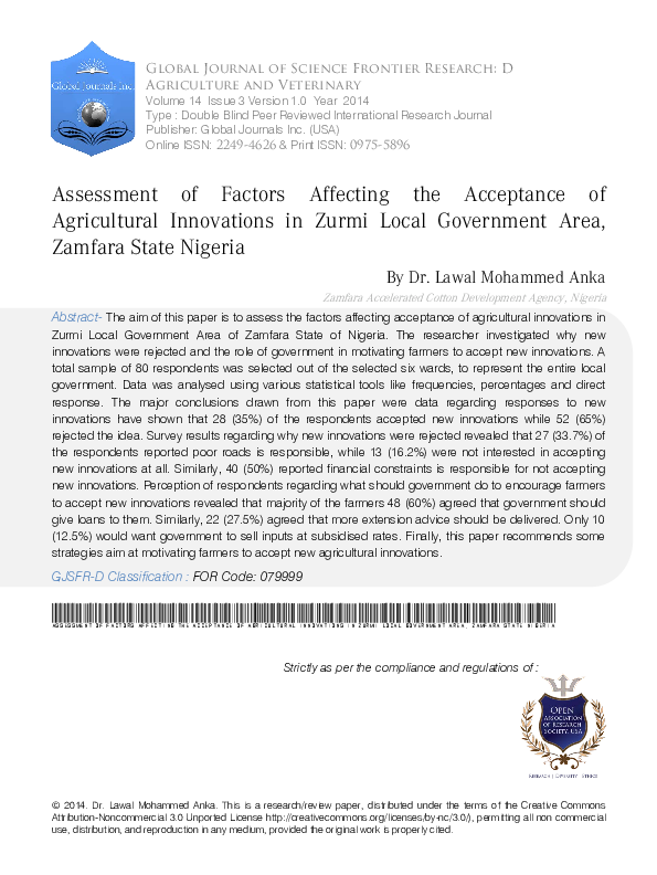 (PDF) Assessment of Factors Affecting the Acceptance of Agricultural ...