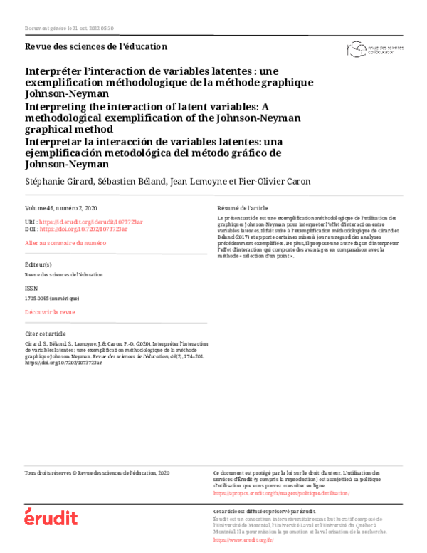 (PDF) Interpréter l’interaction de variables latentes : une ...
