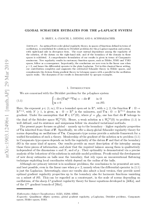 (PDF) Global Schauder estimates for the $p$-Laplace system