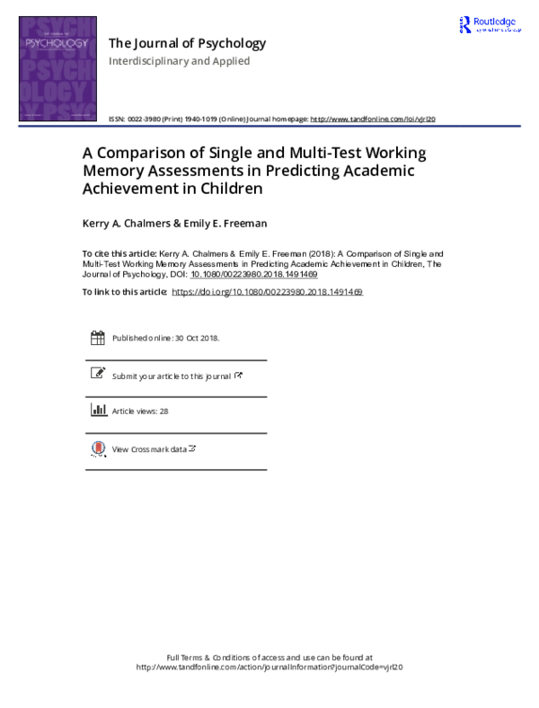 (PDF) A Comparison of Single and Multi-Test Working Memory Assessments ...