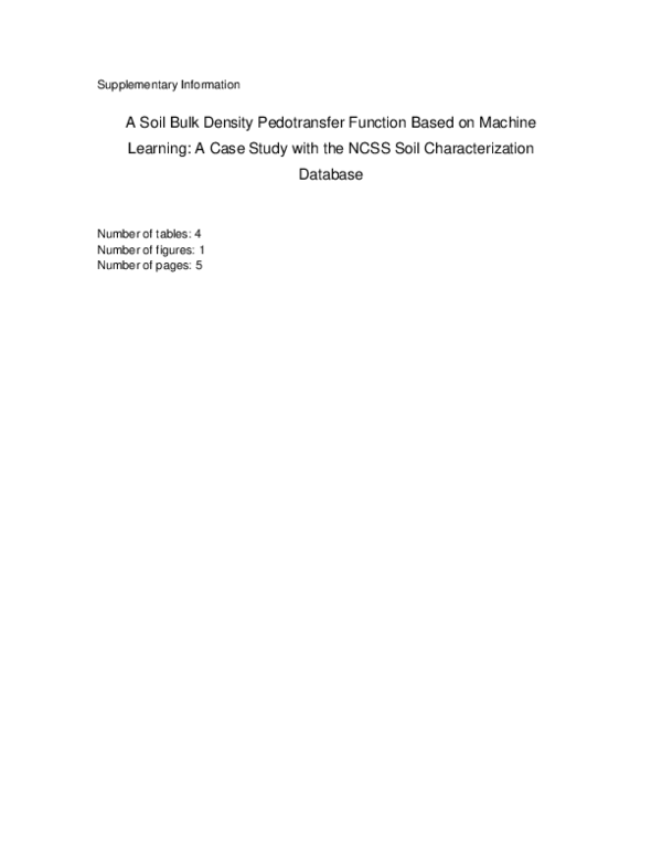 (PDF) A Soil Bulk Density Pedotransfer Function Based on Machine Learning: A Case Study with the ...