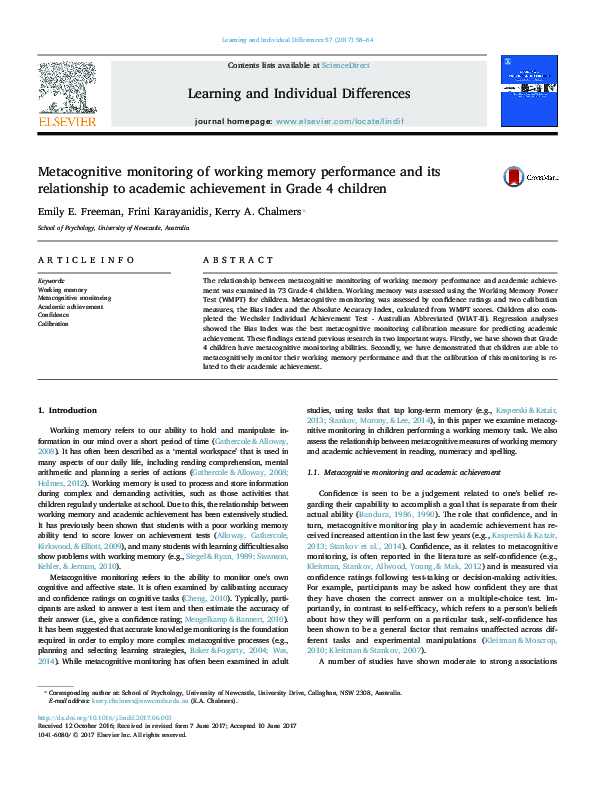 (PDF) Metacognitive monitoring of working memory performance and its ...