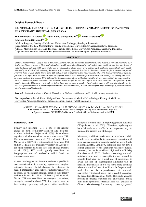 (PDF) Bacterial and Antibiotic Resistance Profiles in UTI Patients