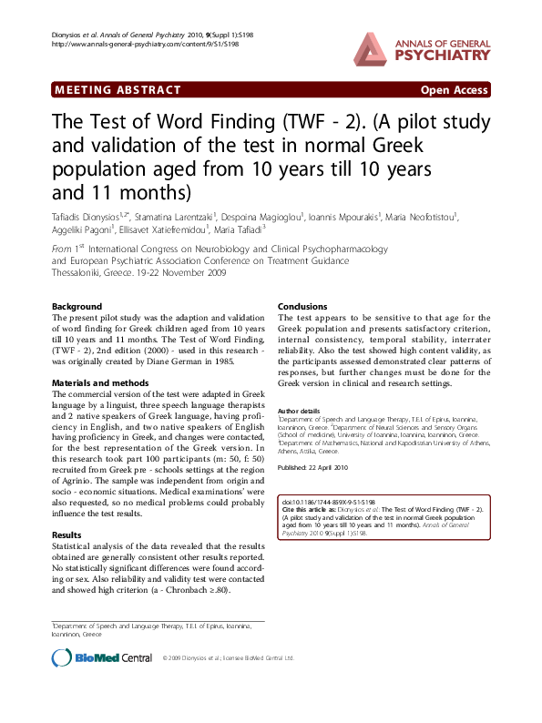 (PDF) The Test of Word Finding (TWF - 2). (A pilot study and validation ...