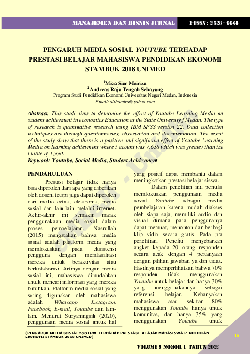 (PDF) Pengaruh Media Sosial Youtube Terhadap Prestasi Belajar Mahasiswa Pendidikan Ekonomi ...