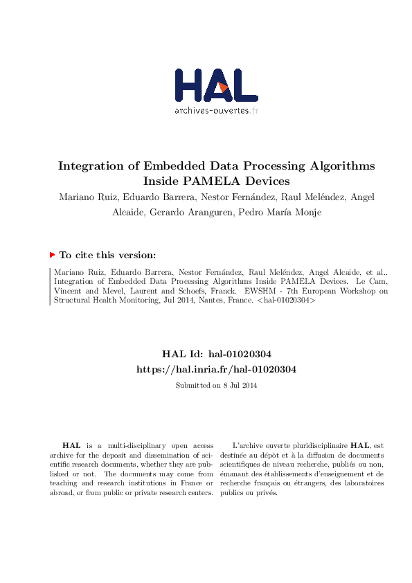 Pdf Integration Of Embedded Data Processing Algorithms Inside Pamela Devices Mariano Ruiz