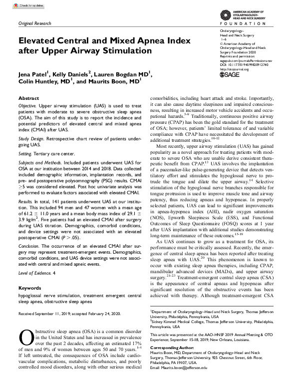 (PDF) Elevated Central and Mixed Apnea Index after Upper Airway Stimulation