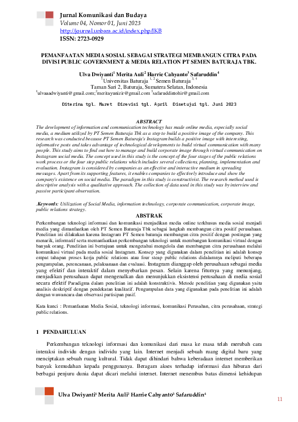 (PDF) Pemanfaatan Media Sosial Sebagai Strategi Membangun Citra Pada Divisi Humas PT.SEMEN ...