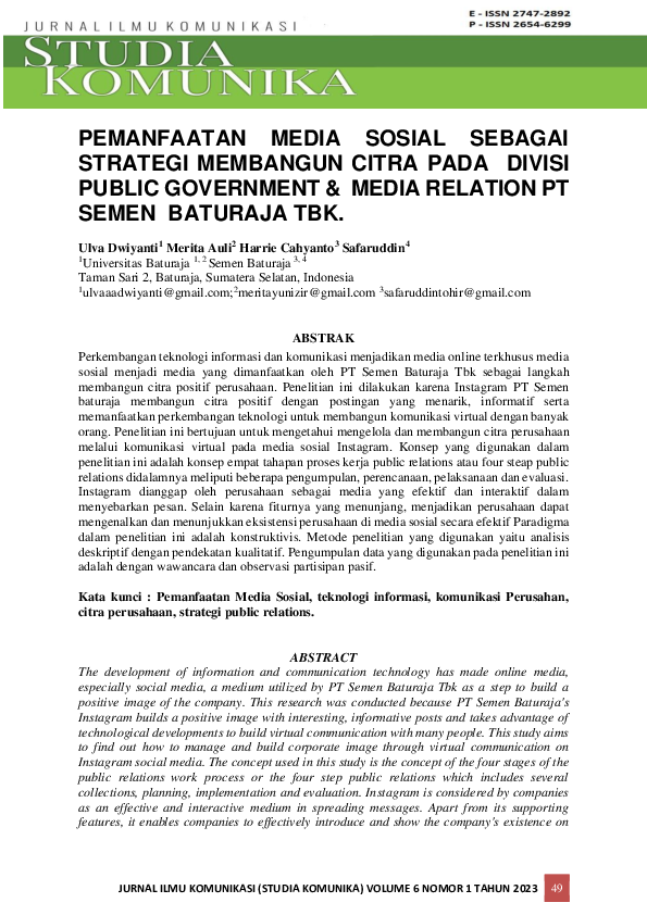 (PDF) Pemanfaatan Media Sosial Sebagai Strategi Membangun Citra Pada Divisi Public Government ...