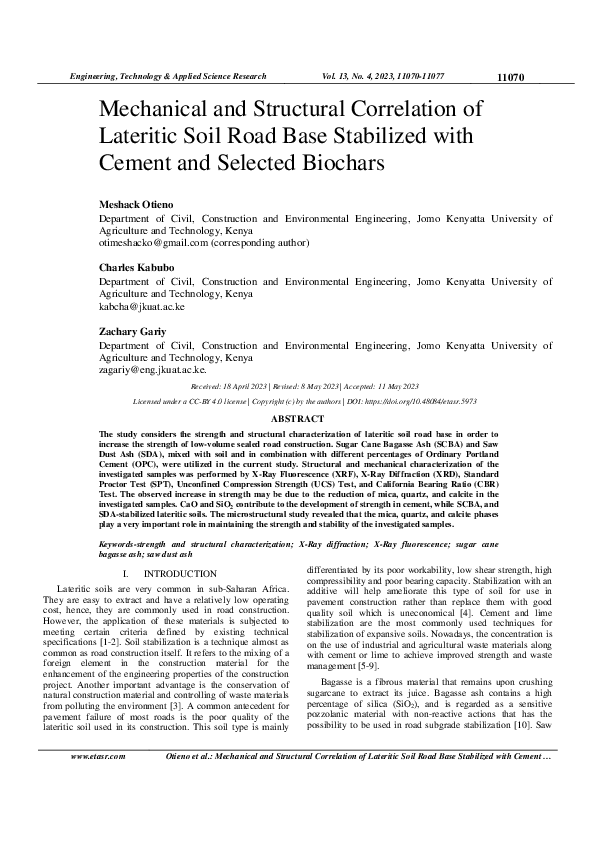 (PDF) Mechanical and Structural Correlation of Lateritic Soil Road Base Stabilized with Cement ...