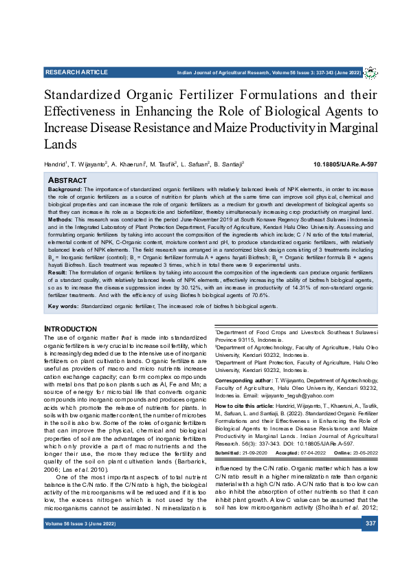 (PDF) Standardized Organic Fertilizer Formulations and their ...
