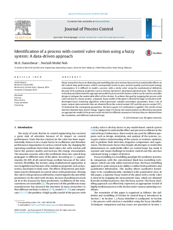(PDF) Identification of a process with control valve stiction using a fuzzy system: A data ...