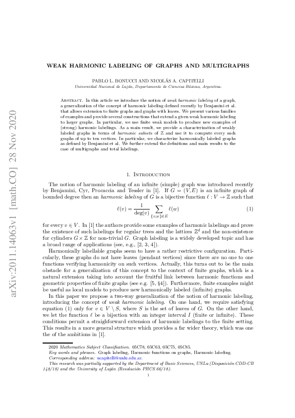 (PDF) Weak harmonic labeling of graphs and multigraphs