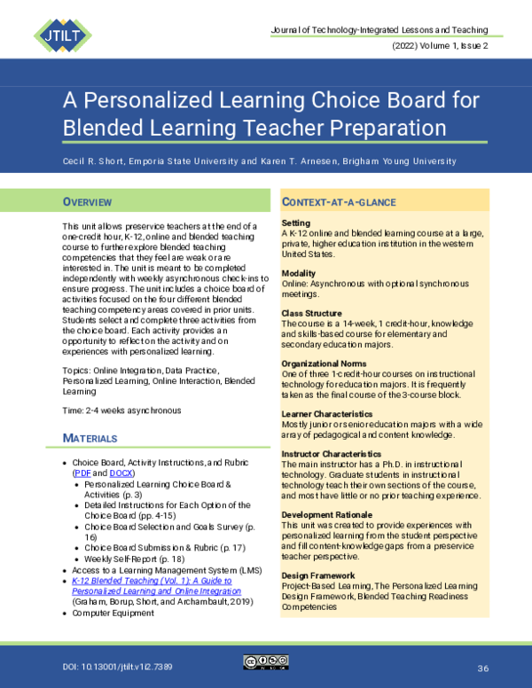(PDF) Personalized Learning Choice Board for Blended Learning Teacher ...