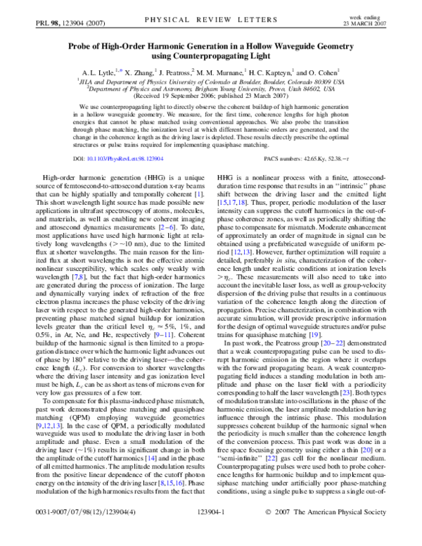 (PDF) Coherent High-Order Harmonics in Waveguides