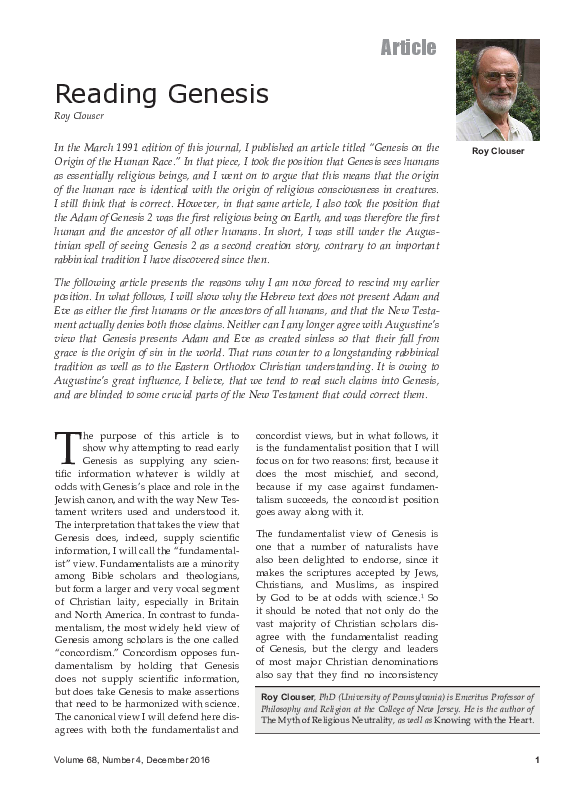 (PDF) Reading Genesis