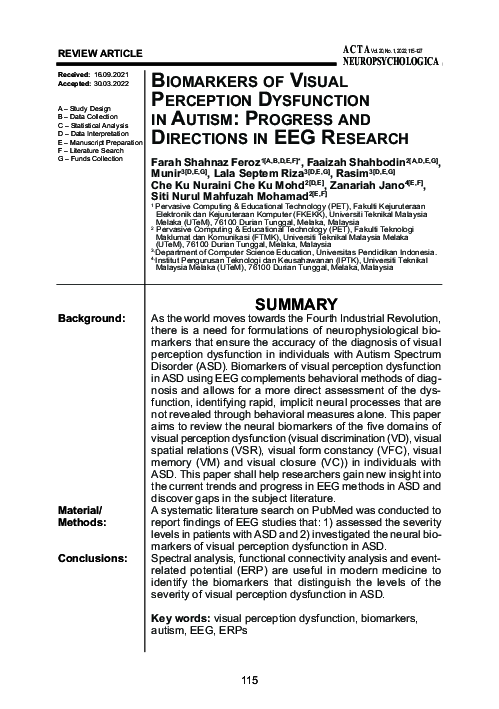 (PDF) Biomarkers of Visual Perception Dysfunction in Autism: Progress ...