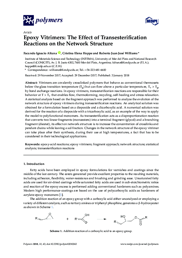 (PDF) Epoxy Vitrimers: The Effect of Transesterification Reactions on ...