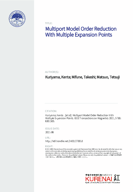 (PDF) Multiport Model Order Reduction With Multiple Expansion Points