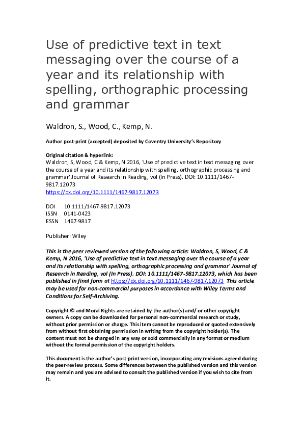 (PDF) Use of predictive text in text messaging over the course of a ...
