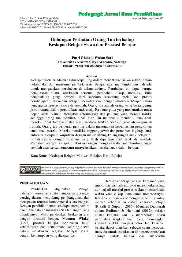 (PDF) Hubungan Perhatian Orang Tua Terhadap Kesiapan Belajar Siswa Dan Prestasi Belajar