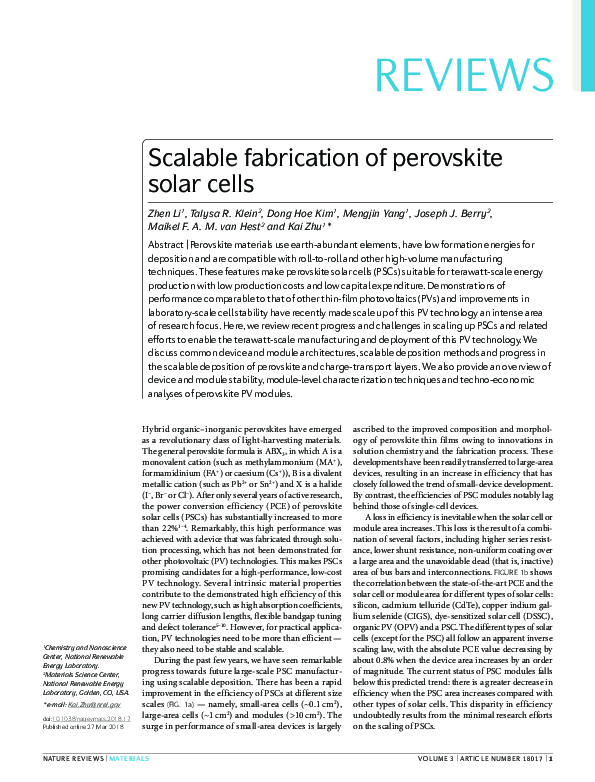 (PDF) Scalable fabrication of perovskite solar cells