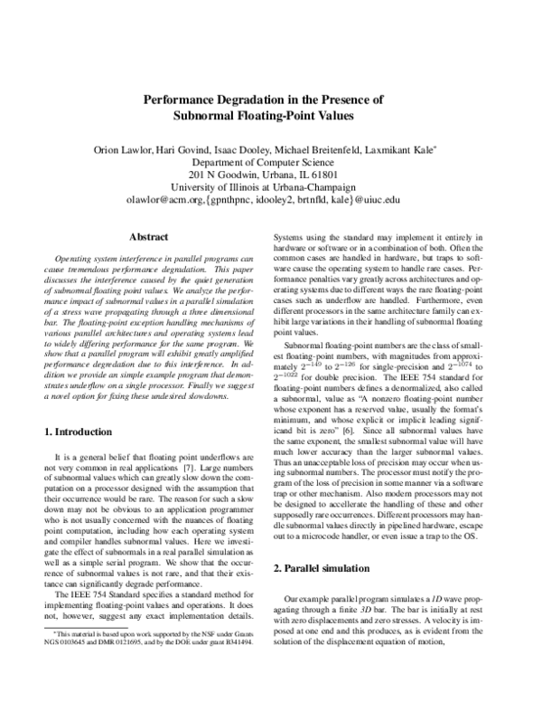 (PDF) Performance Degradation in the Presence of Subnormal Floating ... (PDF) Performance Degradation in the Presence of Subnormal Floating ...
