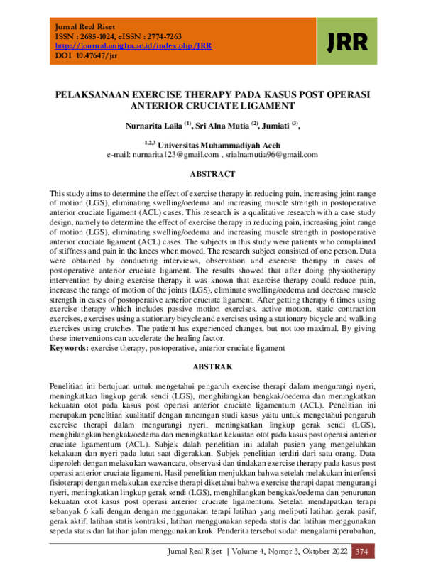 (PDF) Pelaksanaan Exercise Therapy Pada Kasus Post Operasi Anterior ...