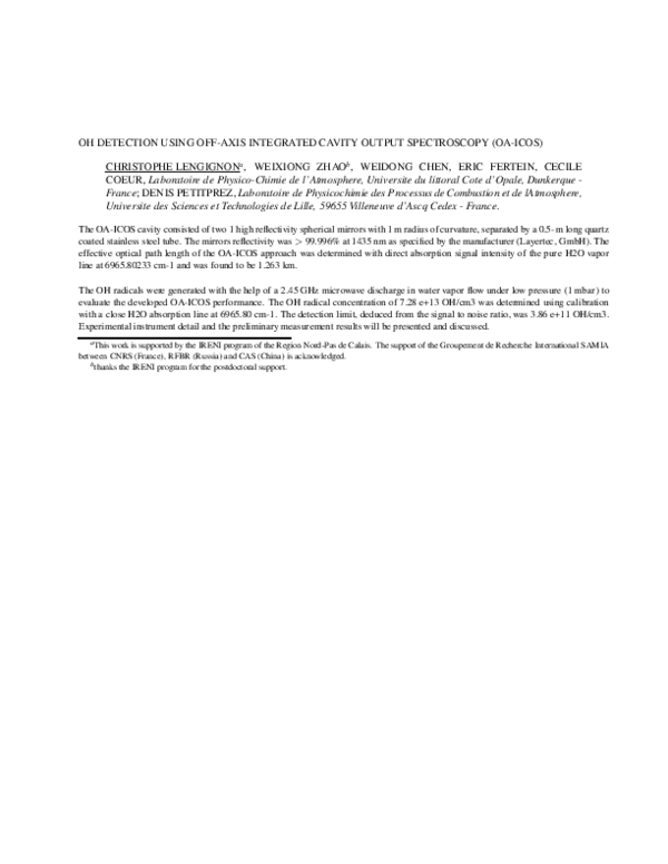 (PDF) Oh Detection Using Off-Axis Integrated Cavity Output Spectroscopy ...