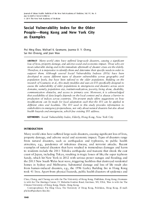 (PDF) Social Vulnerability Index for the Older People—Hong Kong and New ...