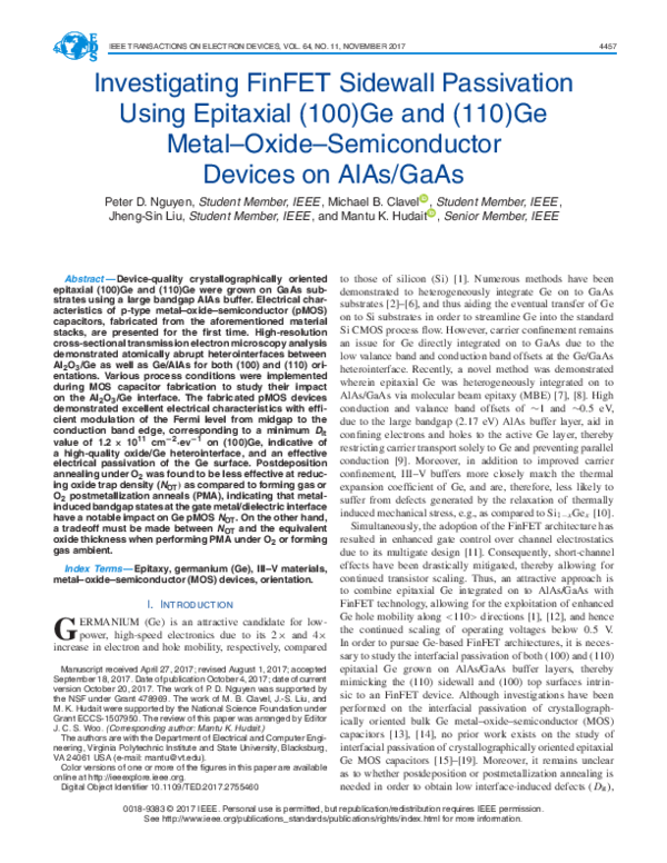 (PDF) Investigating FinFET Sidewall Passivation Using Epitaxial (100)Ge and (110)Ge Metal–Oxide ...