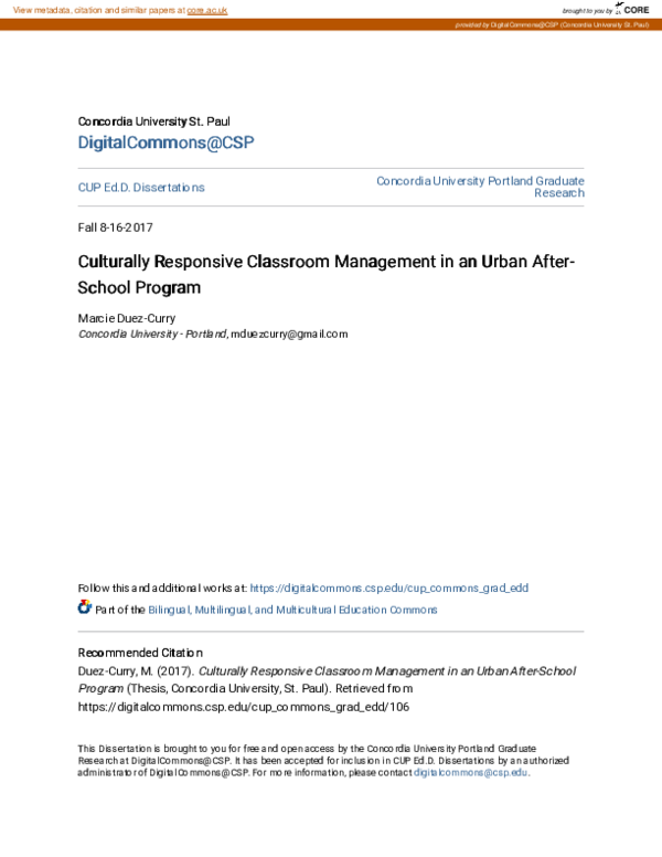 (PDF) Culturally Responsive Classroom Management in an Urban After-School Program