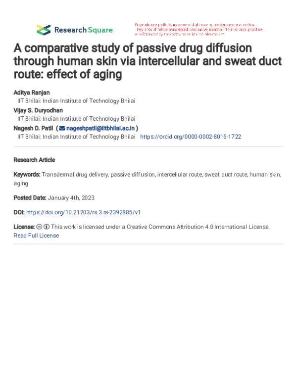 (PDF) A comparative study of passive drug diffusion through human skin ...