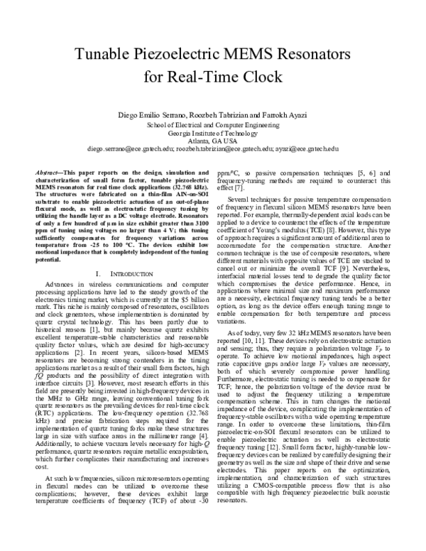 (PDF) Tunable piezoelectric MEMS resonators for real-time clock