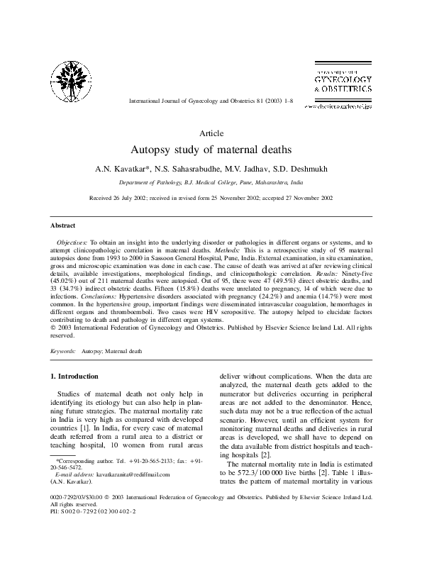 (PDF) Autopsy study of maternal deaths