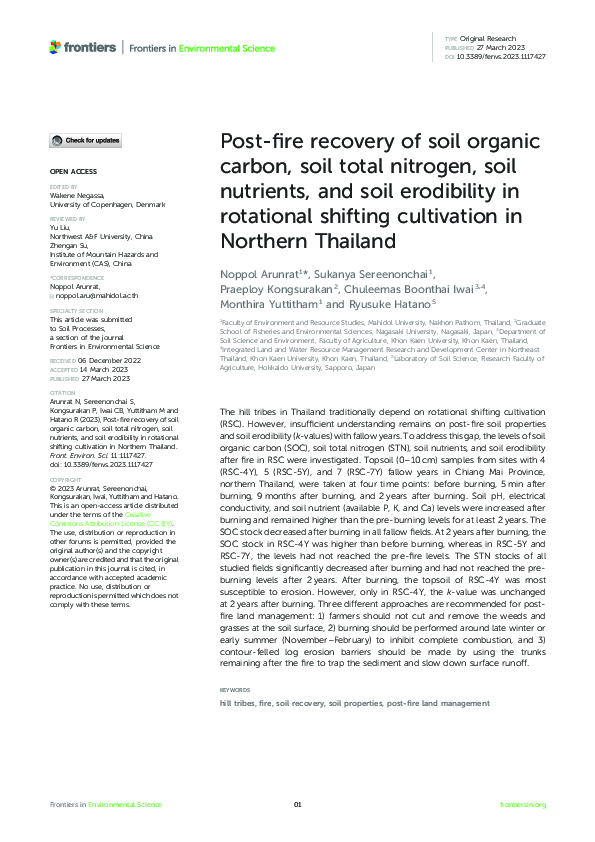 (PDF) Post-fire recovery of soil organic carbon, soil total nitrogen, soil nutrients, and soil ...