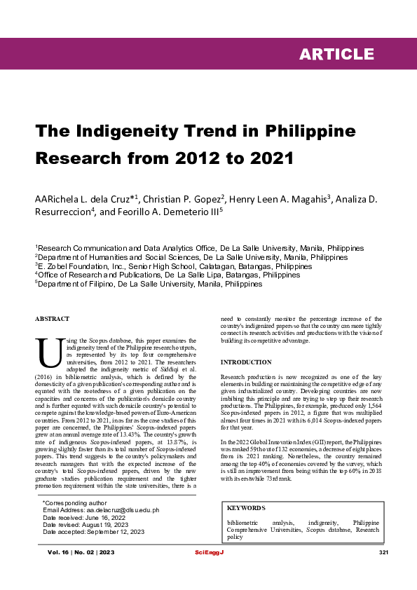 (PDF) The Indigeneity Trend in Philippine Research from 2012 to 2021