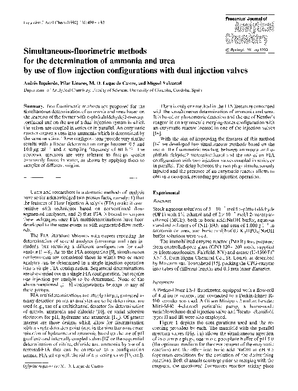(PDF) Simultaneous-fluorimetric methods for the determination of ammonia and urea by use of flow ...